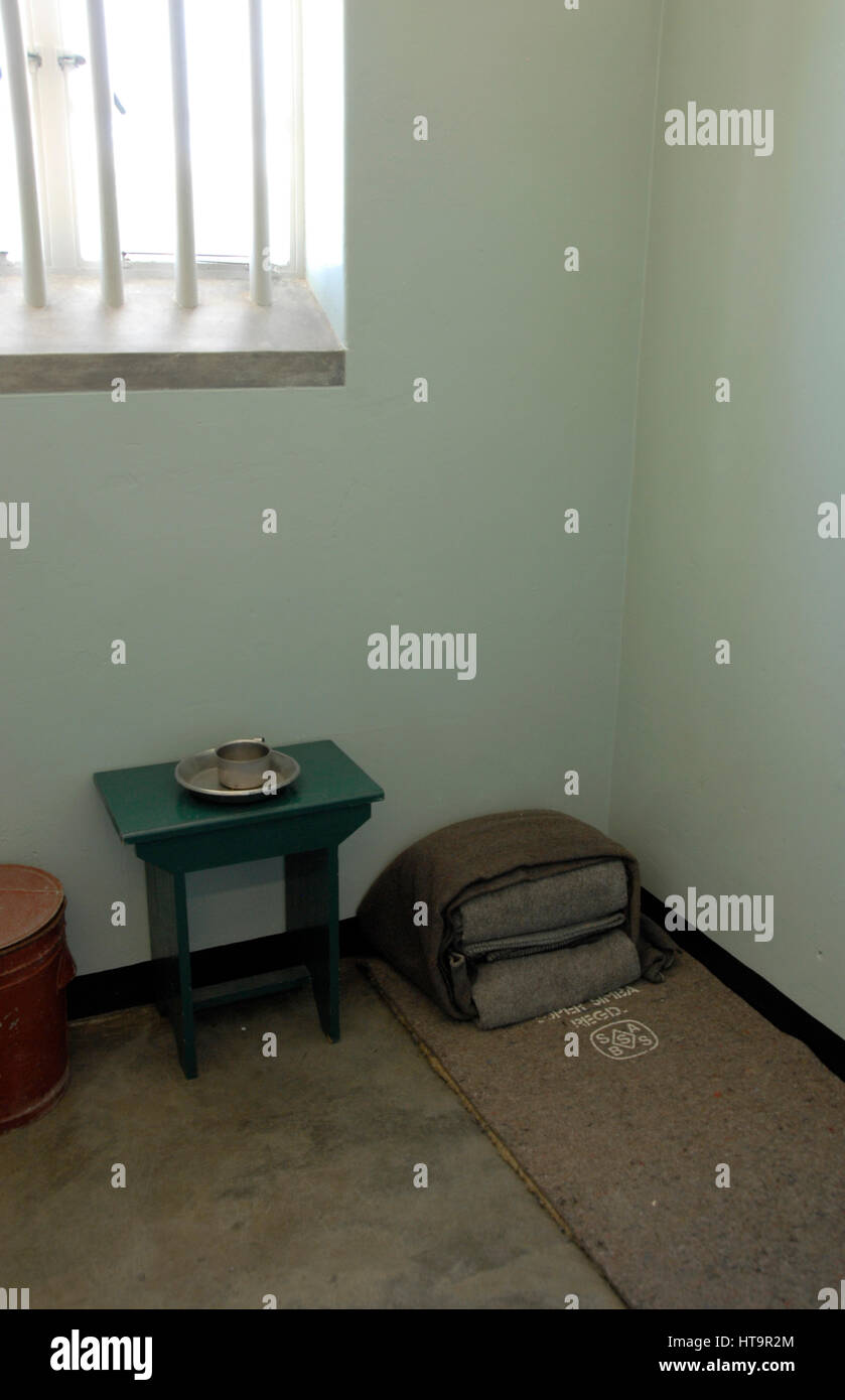 Nelson Mandela cell on Robben Island, Cape Town, South Africa Stock ...