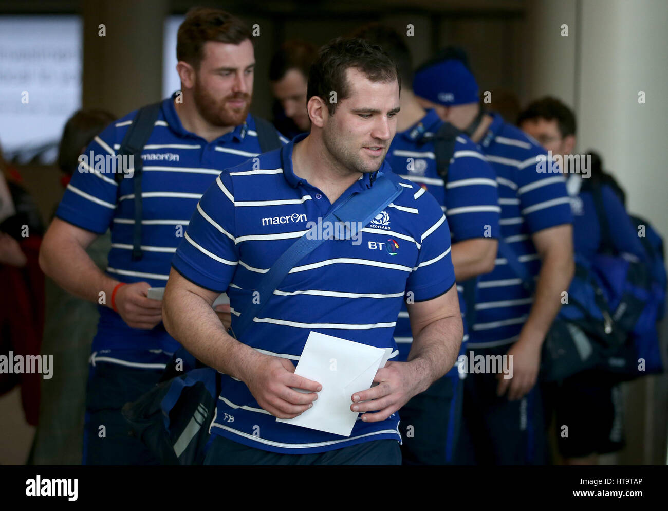 Scotland's Fraser Brown, along with the rest of the squad, arrives at ...