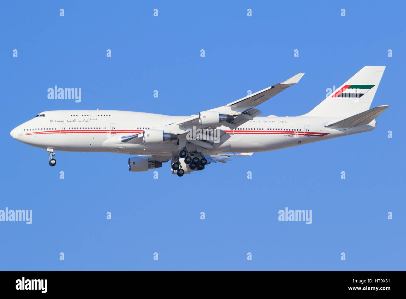 Dubai/UAE March 9, 2017: Boeing 747 from Fly Dubai landing at Dubai ...