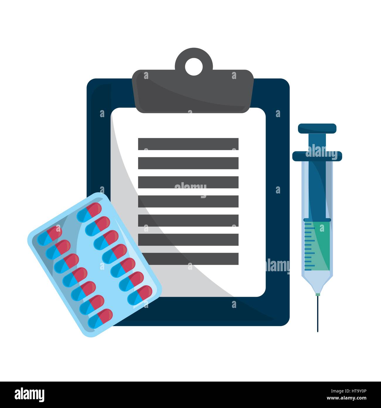 clipboard medicine check, medicatons and syringe icon Stock Vector ...