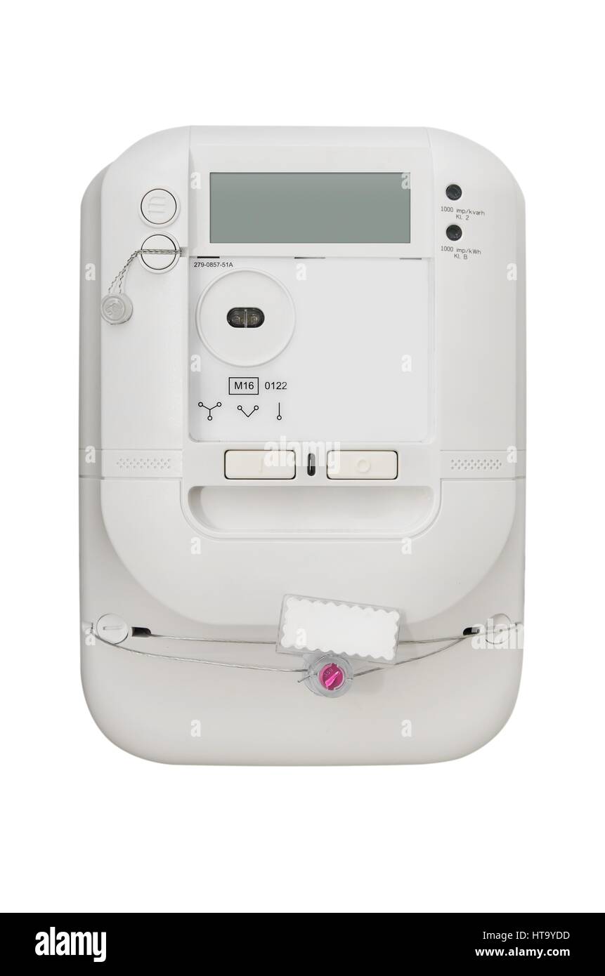 Electric energy meter. Electrical unit isolated on white background ...