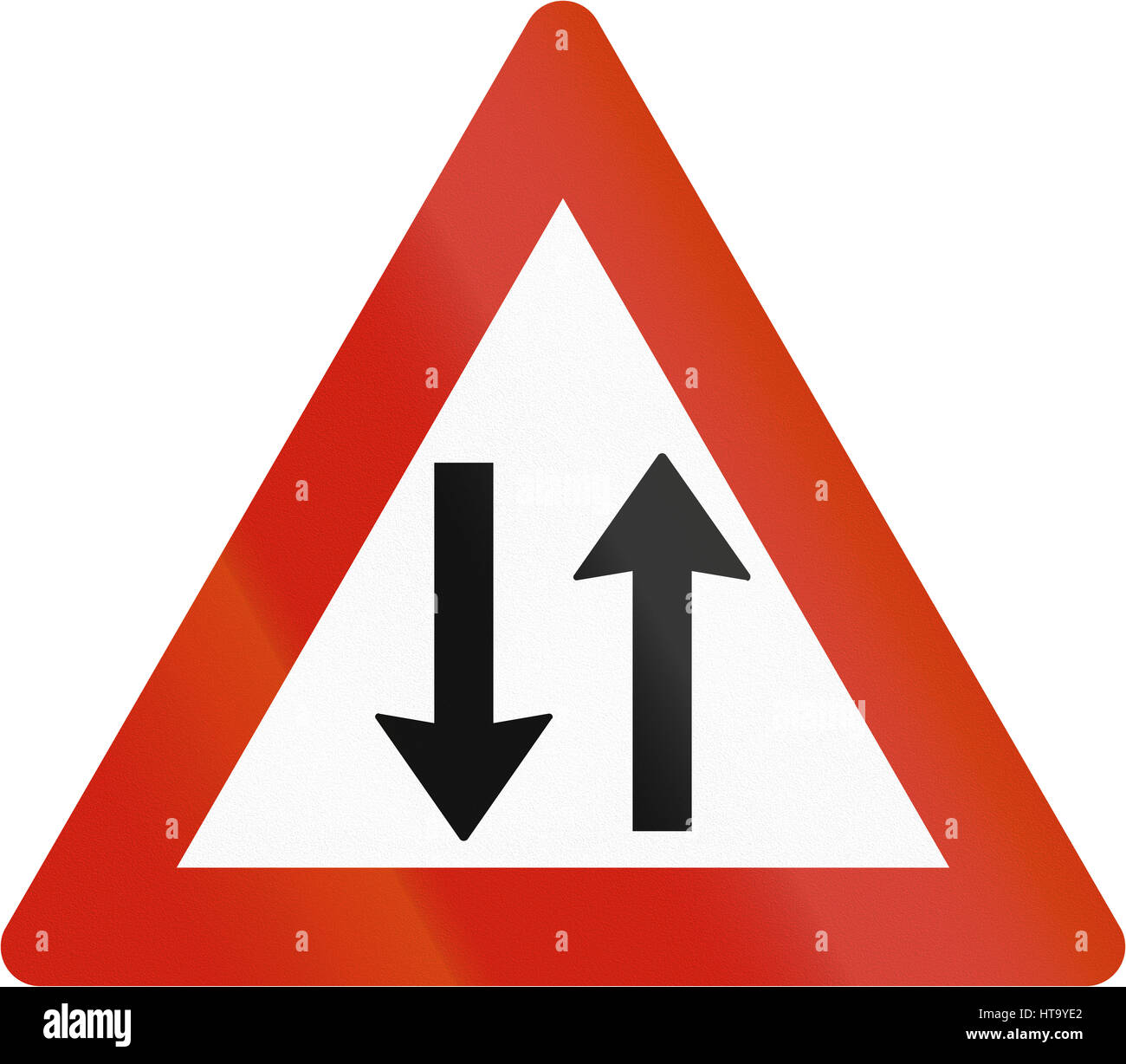Norwegian road warning sign - Opposing traffic Stock Photo - Alamy