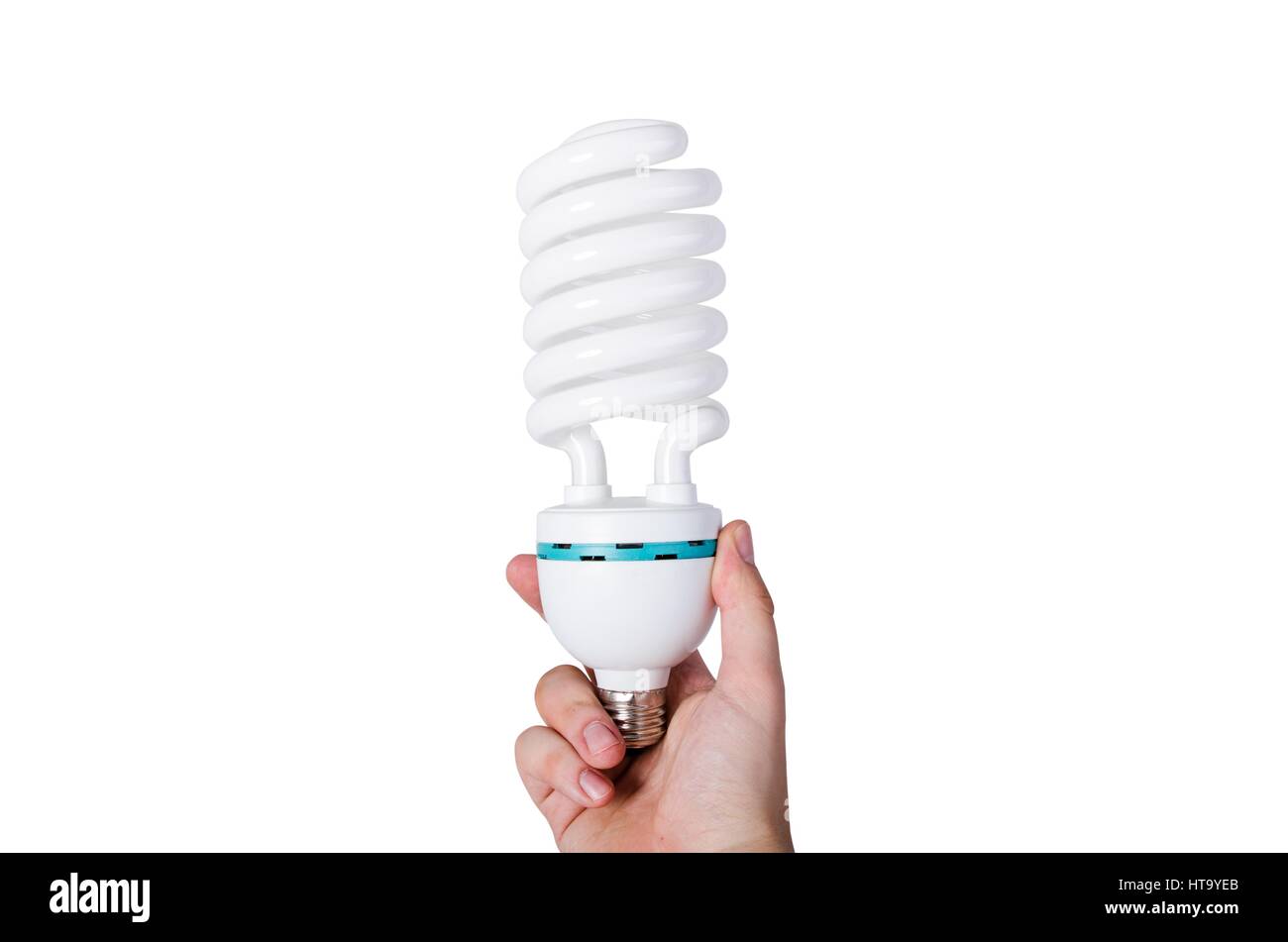 Hand holding energy saving lamp isolated on white background Stock ...