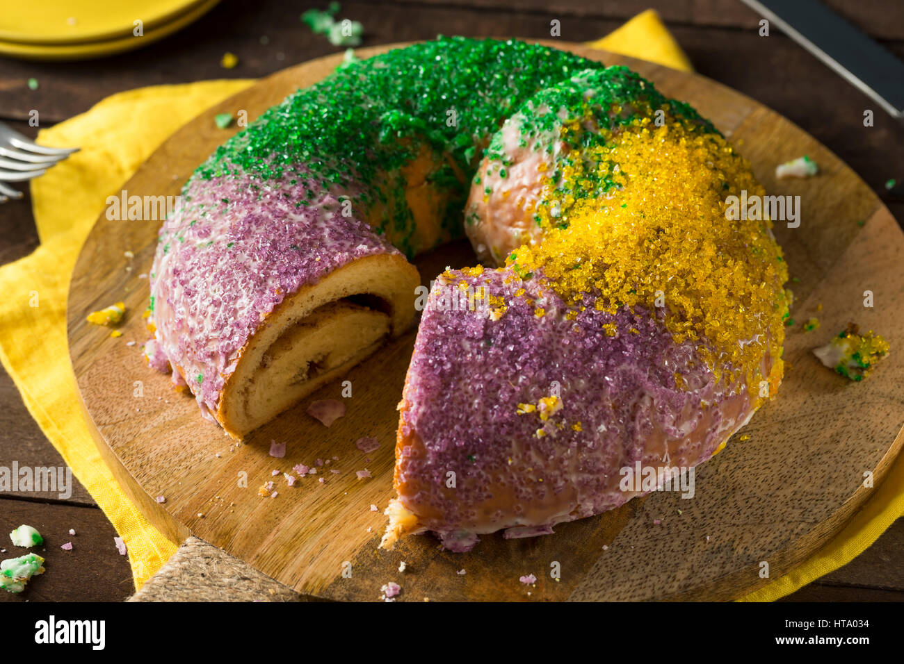 Homemade Colorful Mardi Gras King Cake for Fat Tuesday Stock Photo - Alamy