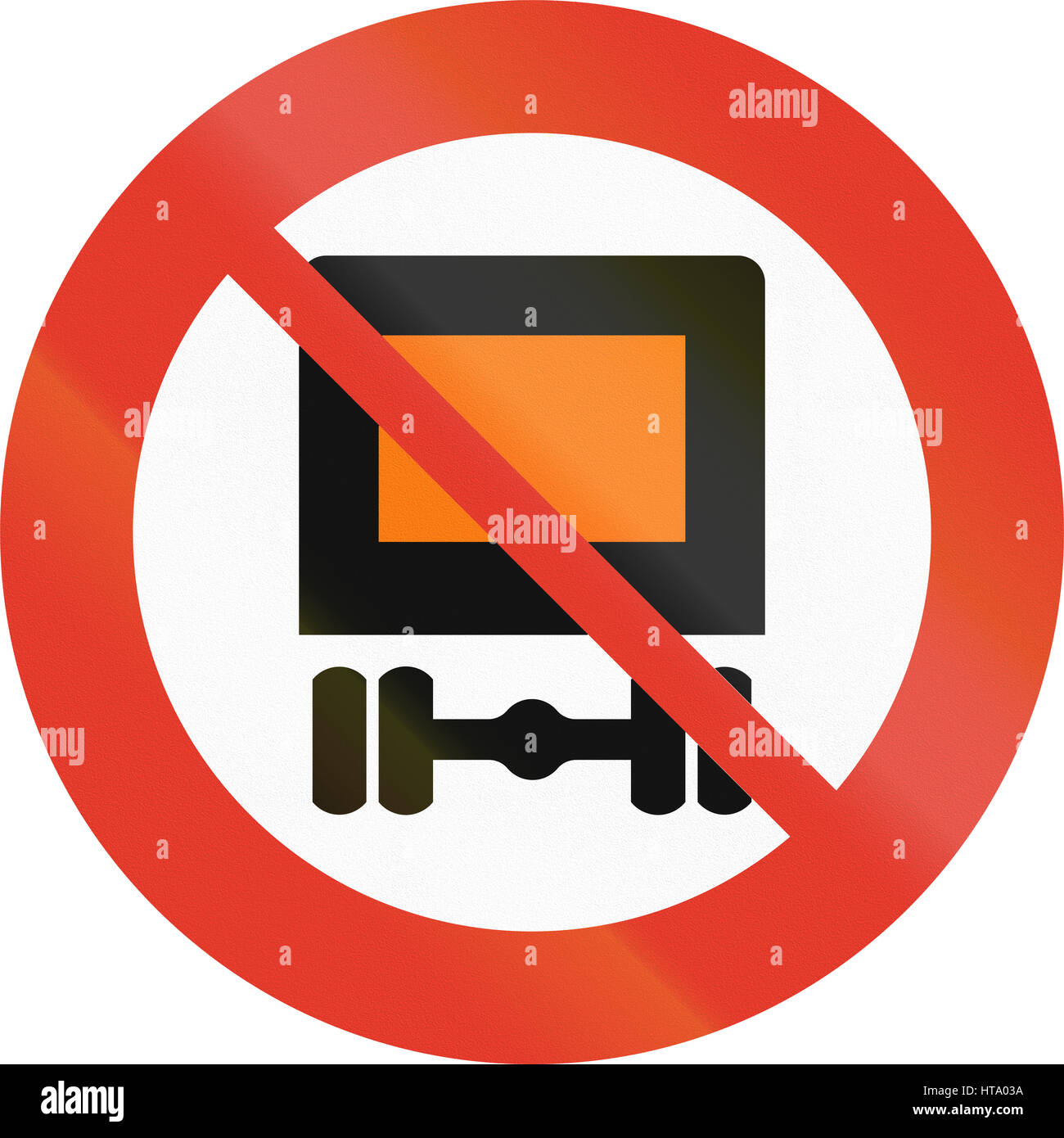 Norwegian regulatory road sign - No vehicles carrying dangerous goods ...