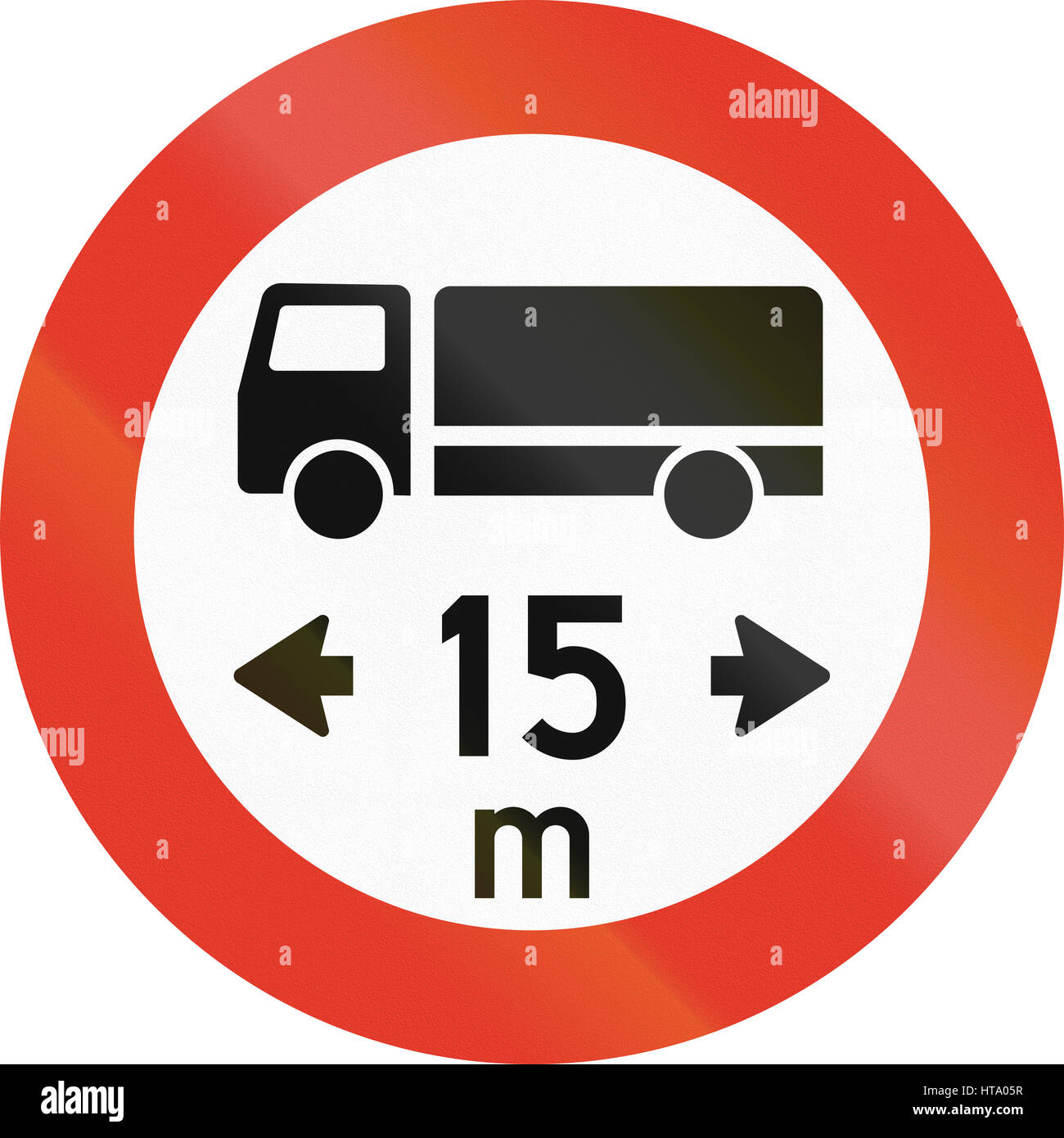 Norwegian regulatory road sign - No vehicles over 15 meters in length ...