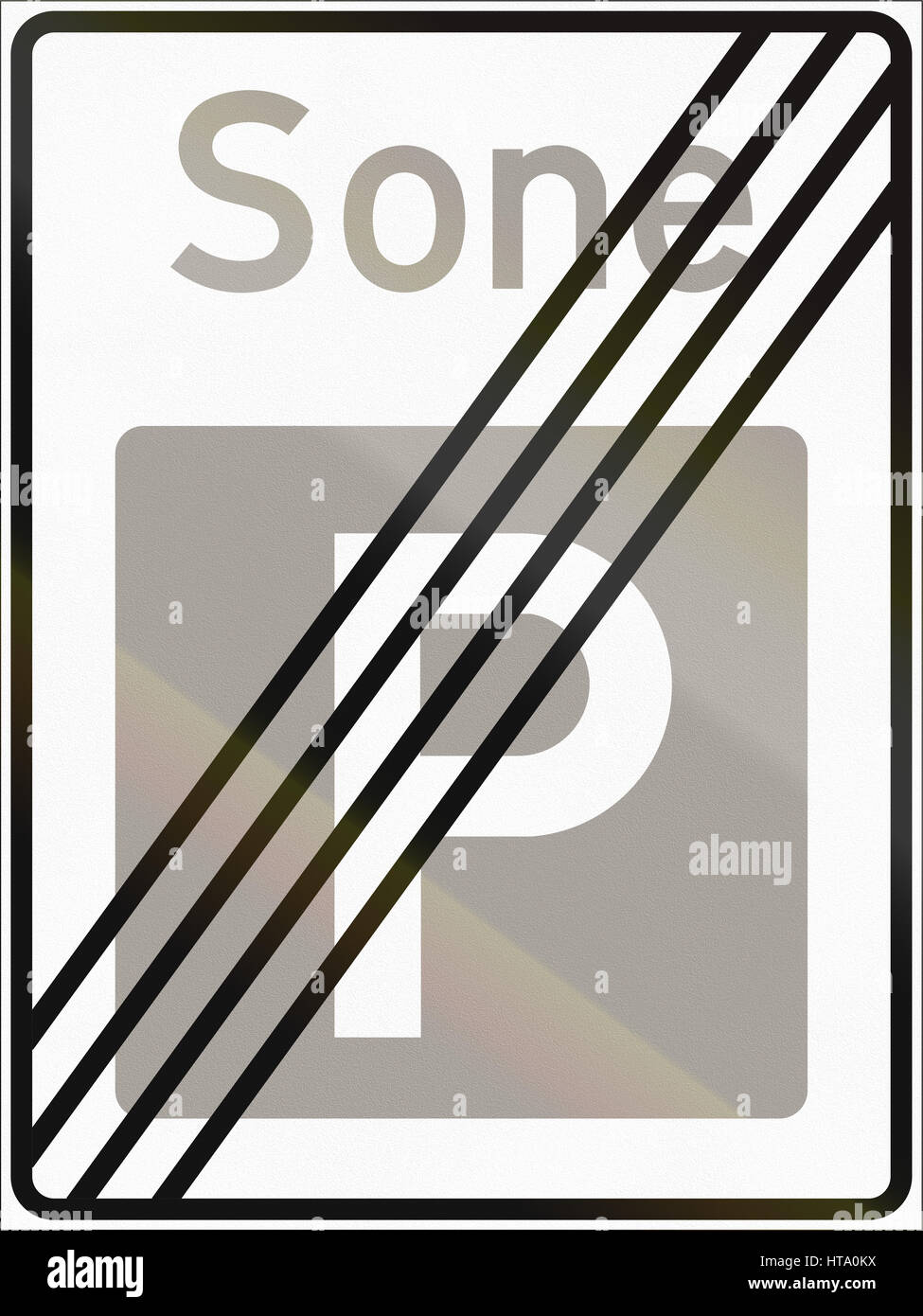 Norwegian regulatory road sign - End parking zone. Sone means Zone ...