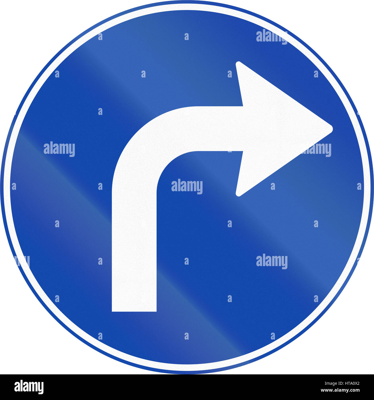 Norwegian mandatory direction sign - Turn right ahead Stock Photo - Alamy