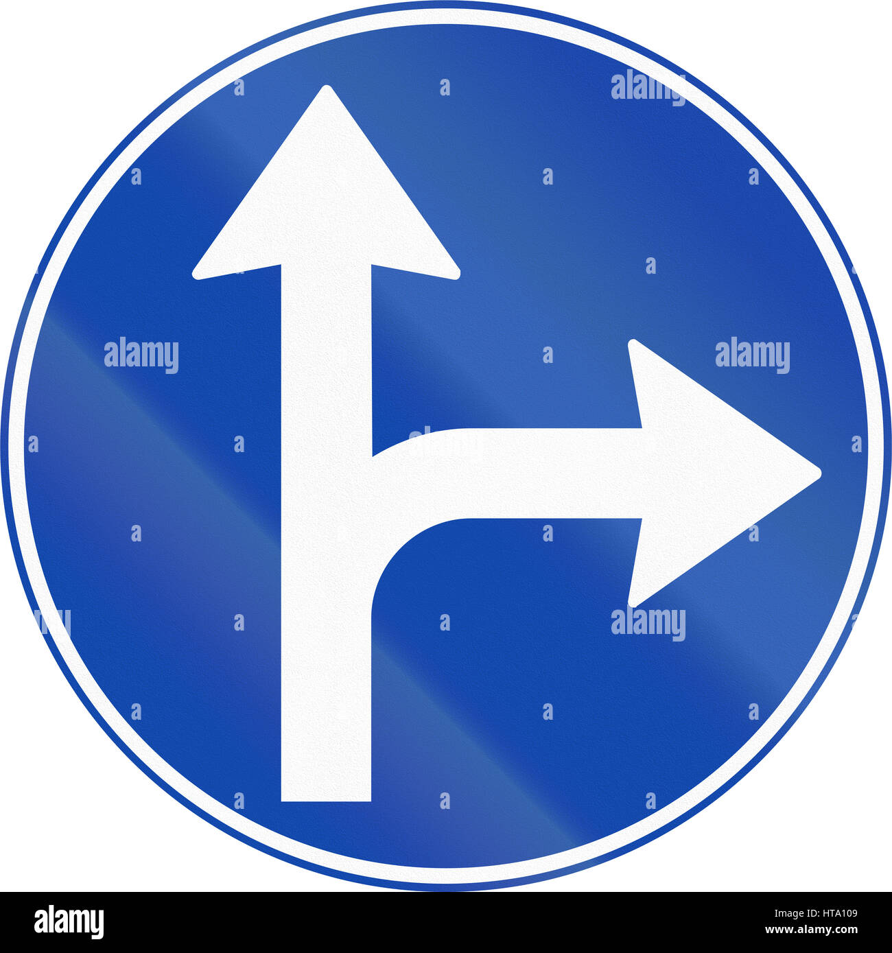 Norwegian mandatory direction sign - Go right or straight Stock Photo ...