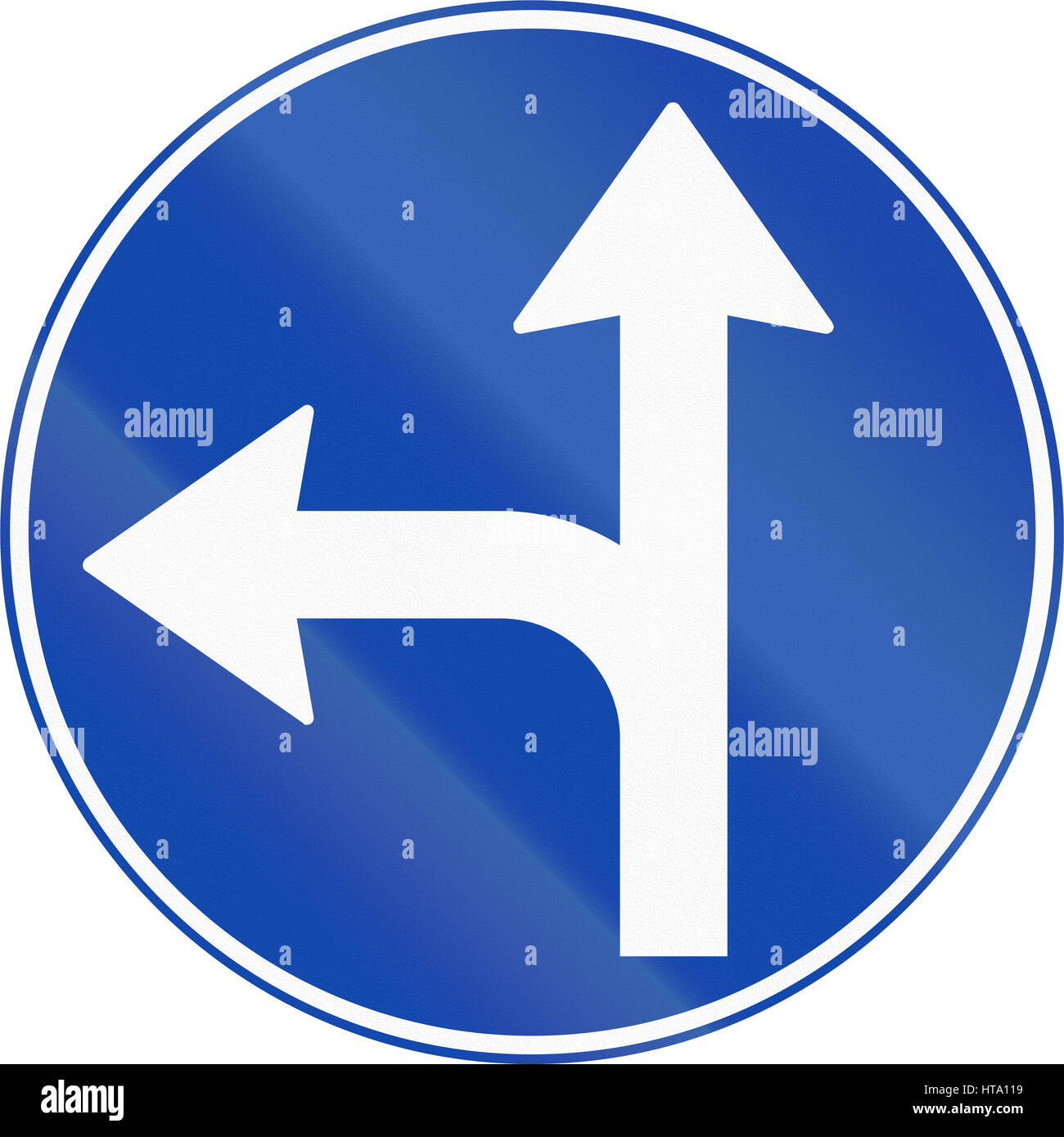 Norwegian mandatory direction sign - Go left or straight Stock Photo ...