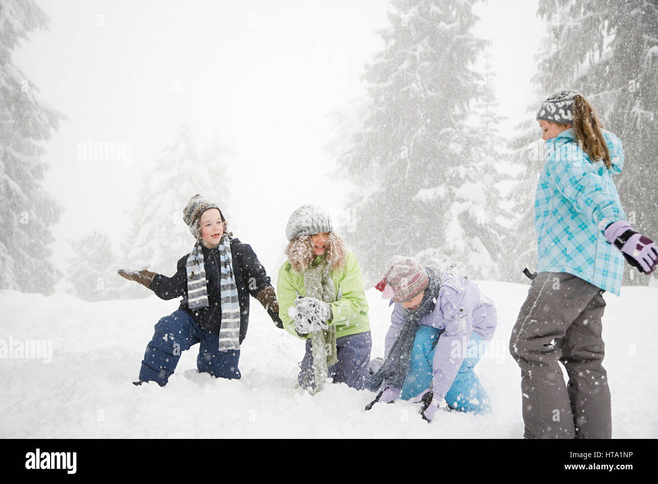 Children playing in the snow Stock Photo - Alamy