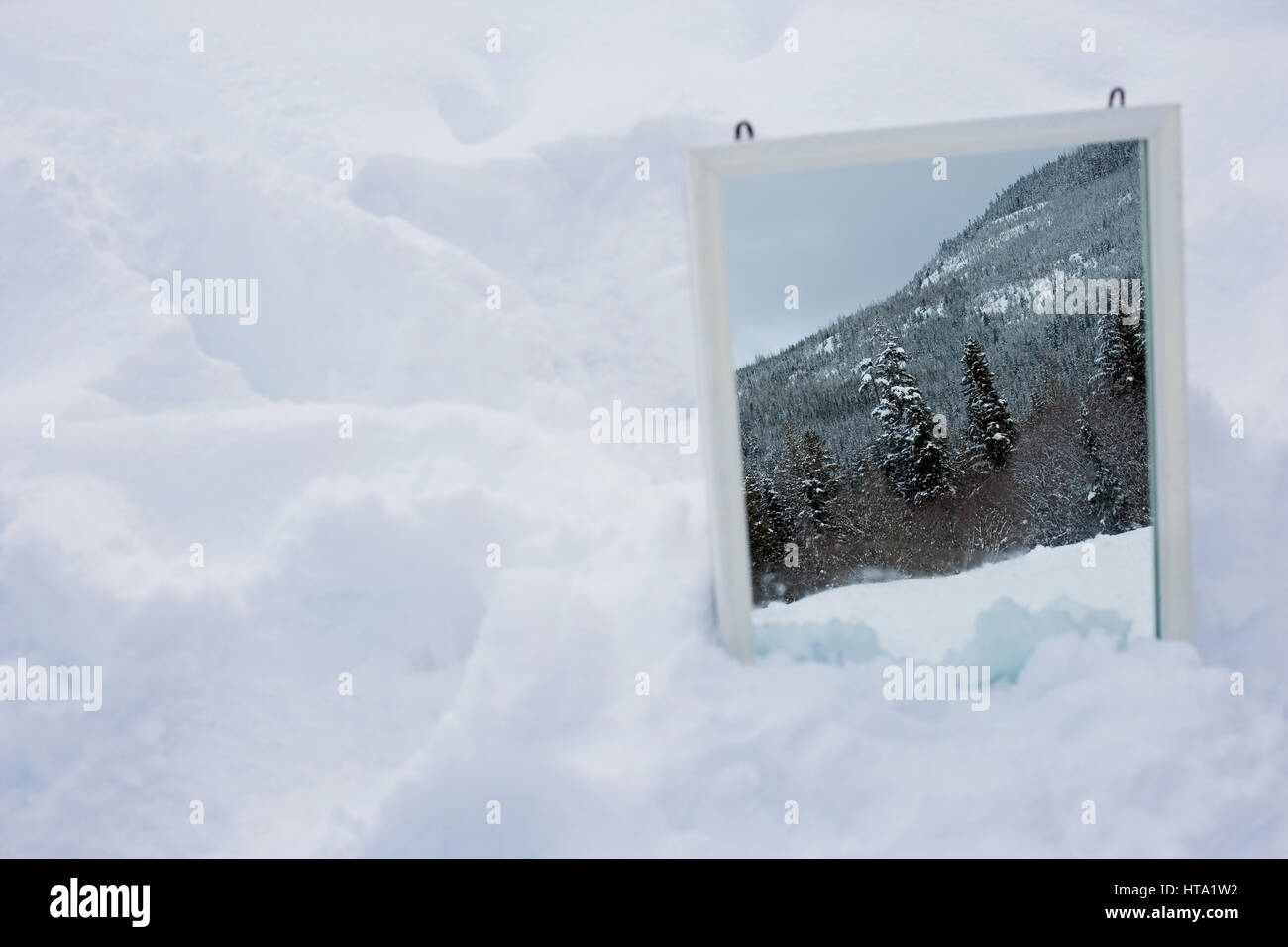 Reflection of a winter scene in a mirror Stock Photo - Alamy