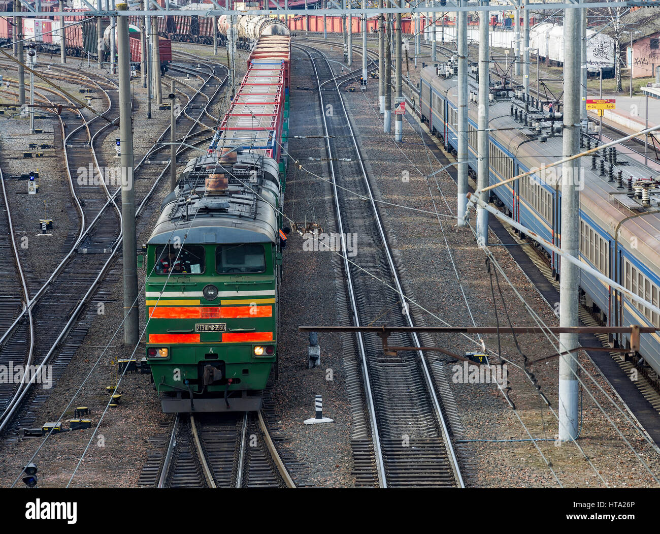 Belarus, Minsk - 04/03/2017: The locomotive freight train on a railway ...