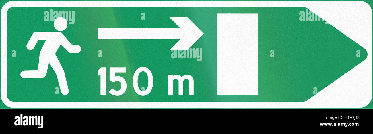 Norwegian information road sign - Emergency exit with distance and ...