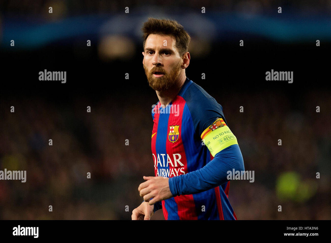 Barcelona. 8th Mar, 2017. Lionel Messi of Barcelona looks on during the ...
