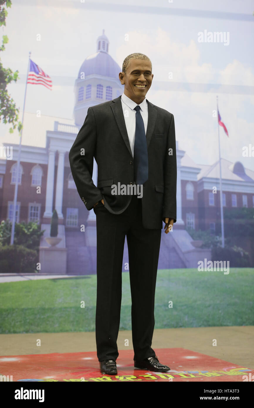 Shenyan, China. 9th Mar, 2017. A wax figure of Barack Obama at an expo ...