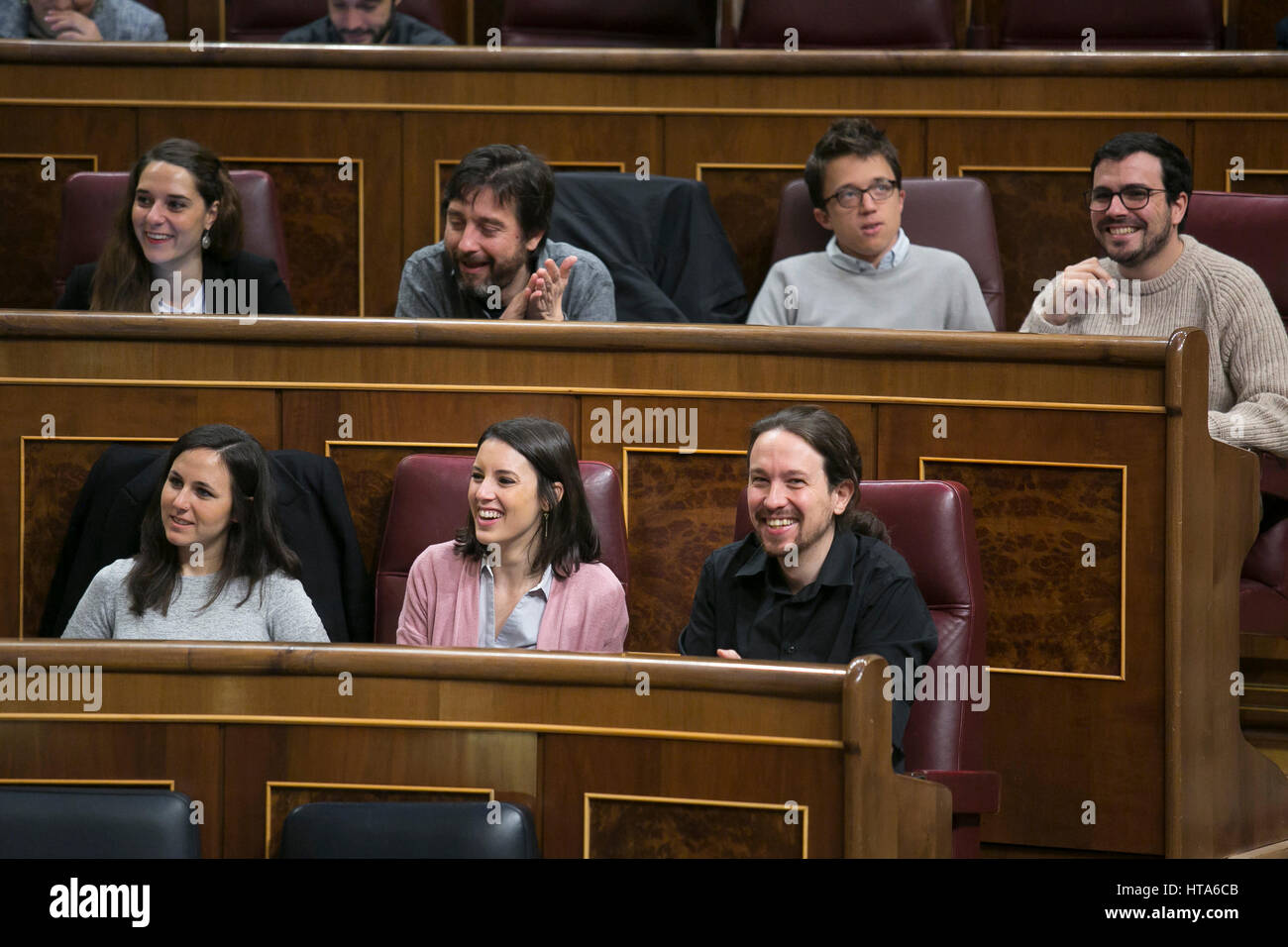 Podemos leader Pablo Iglesias, Irene Montero, Alberto Garzon and Inigo ...