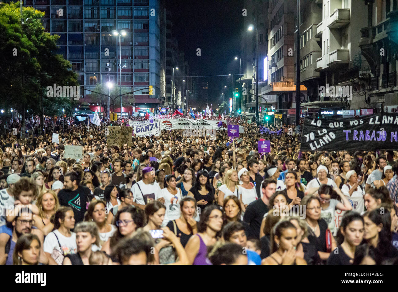 Crowd marching at women's day in main street of Montevideo Stock Photo ...