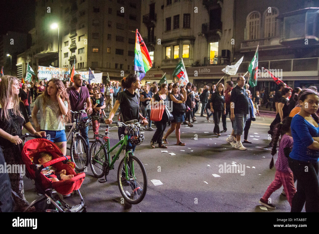 Crowd marching at women's day in main street of Montevideo Stock Photo ...