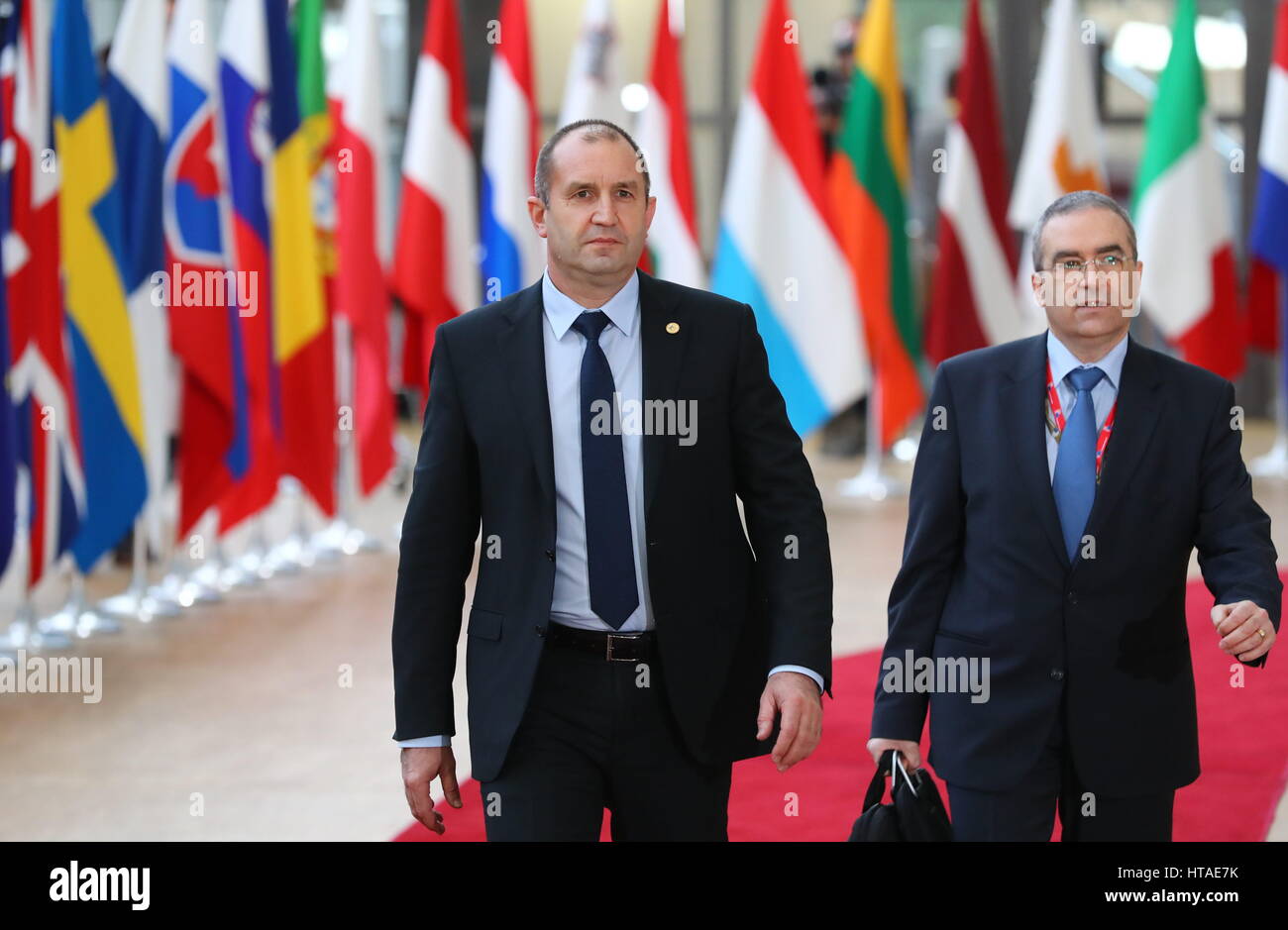Brussels, Belgium. 9th Mar, 2017. Bulgarian President Rumen Radev (L ...