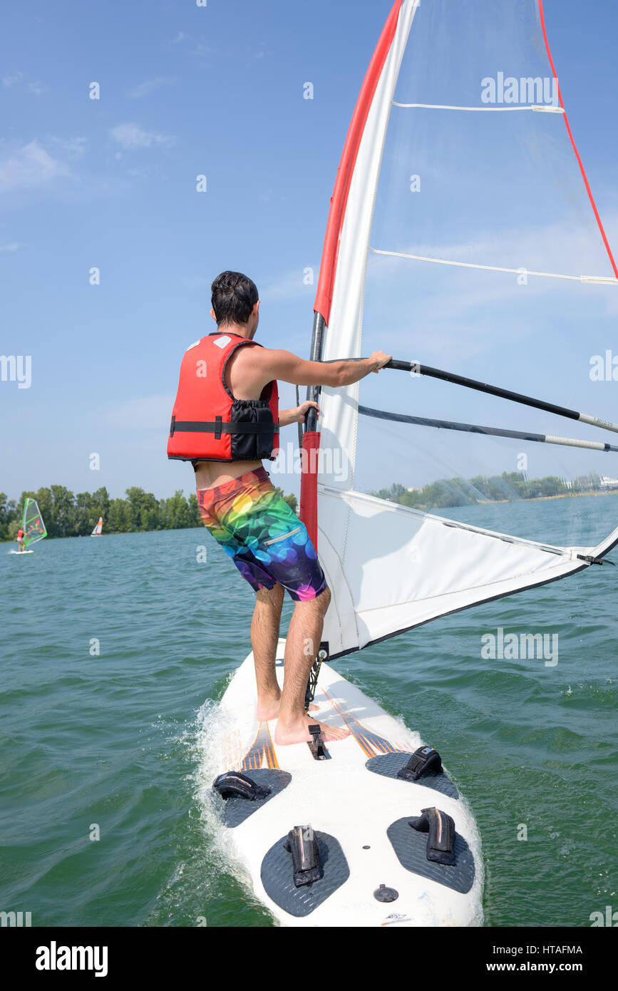 windsurfing on a lake Stock Photo - Alamy