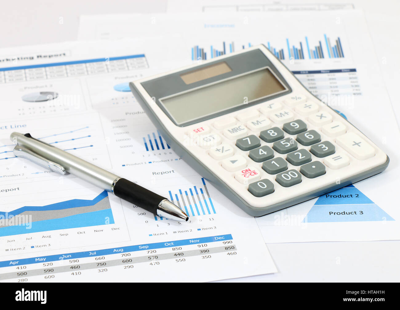 closeup Image of graph and chart report on desk at the office Stock ...