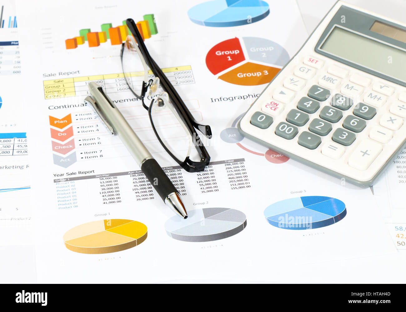 closeup Image of graph and chart report on desk at the office Stock ...