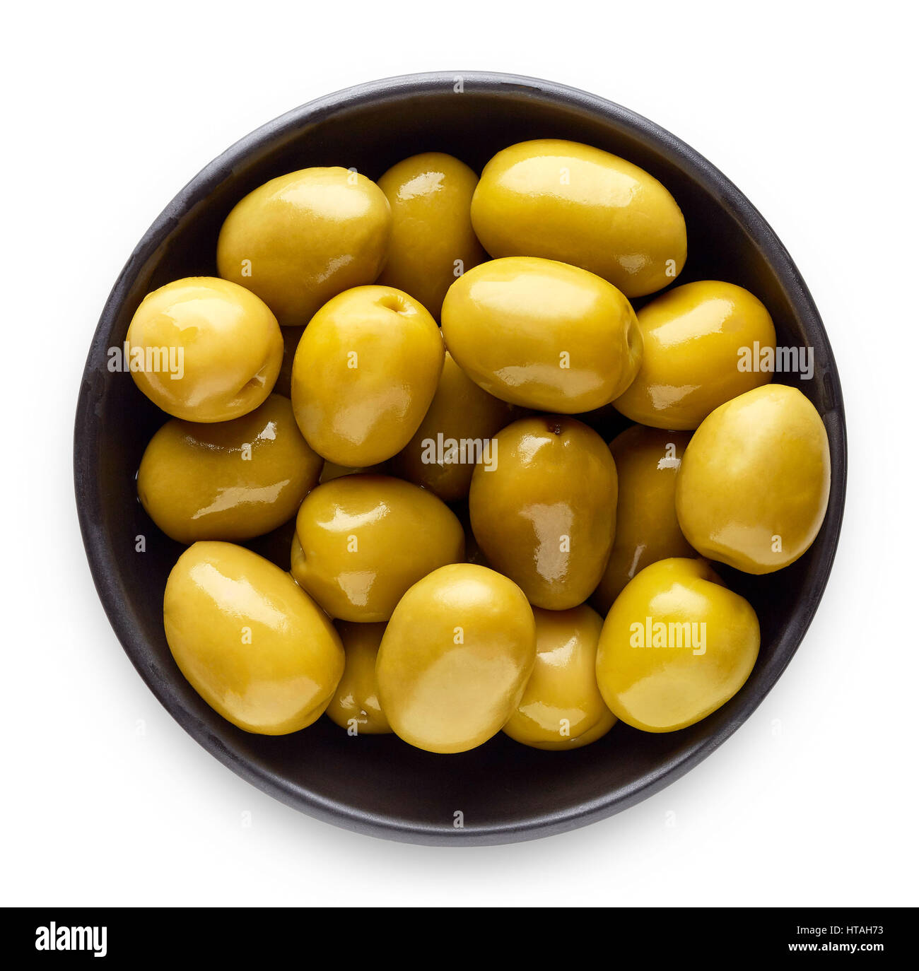 Bowl of pickled olives isolated on white background, top view Stock ...
