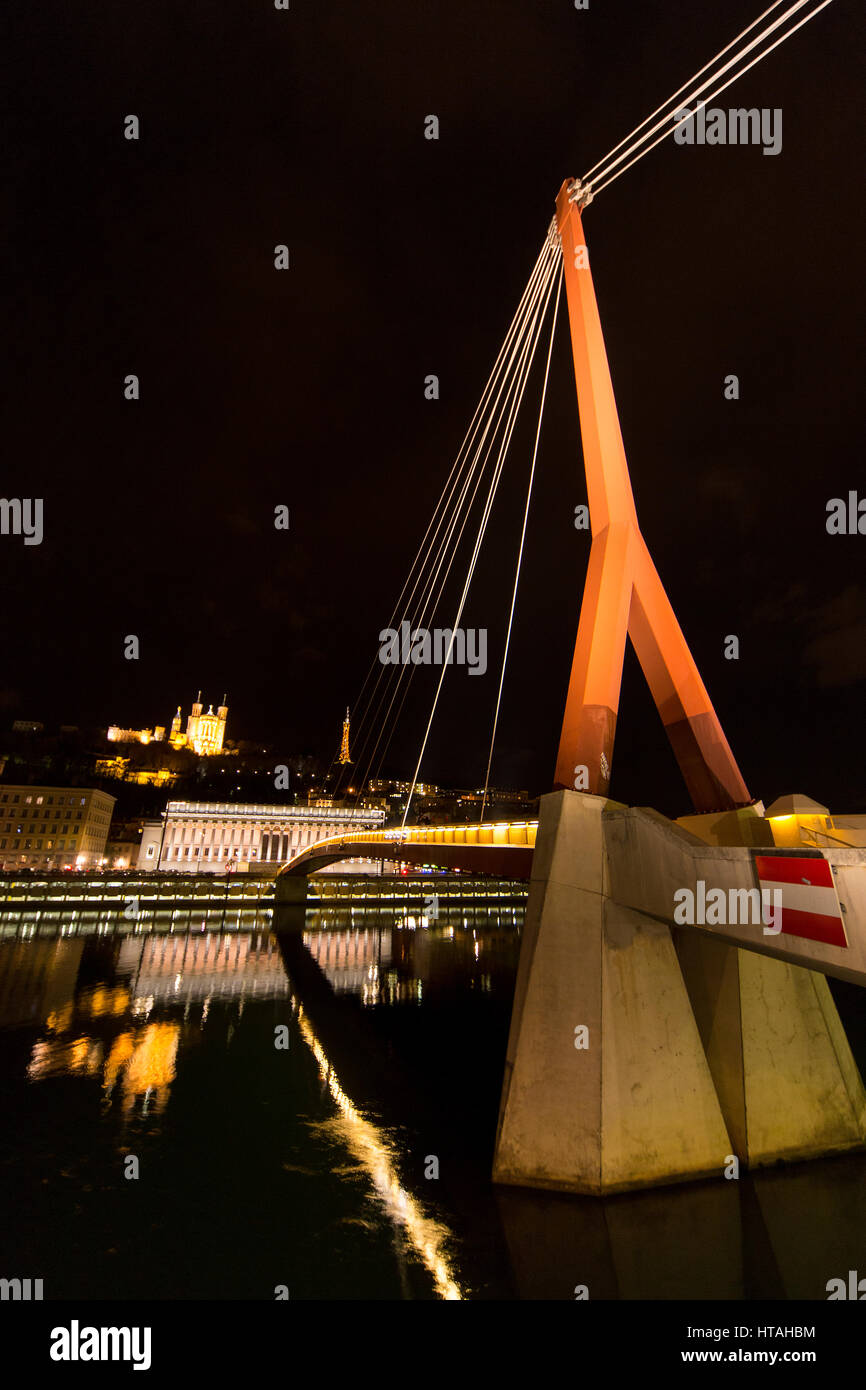 Lyon footbridge at night Stock Photo - Alamy