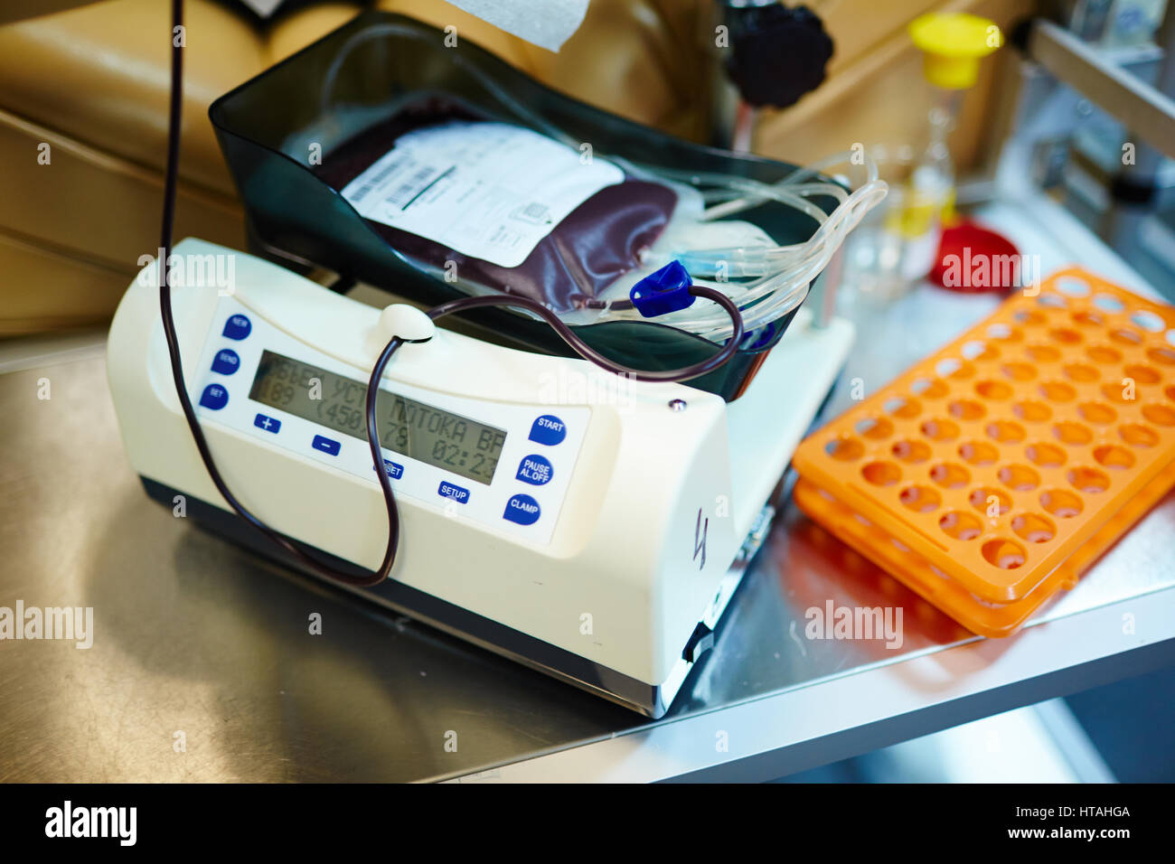 Dropper and blood-bag during hemotransfusion procedure Stock Photo - Alamy