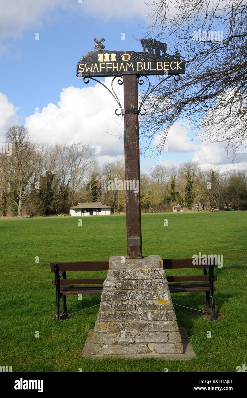 Village sign, Swaffham Bulbeck, Cambridgeshire Stock Photo - Alamy