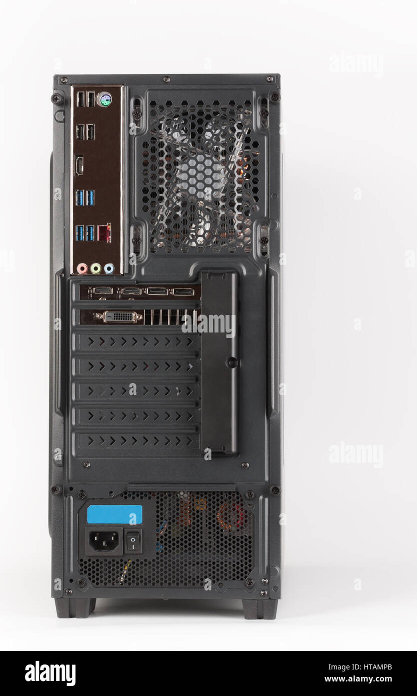 Back side of midi tower computer case on white background Stock Photo ...