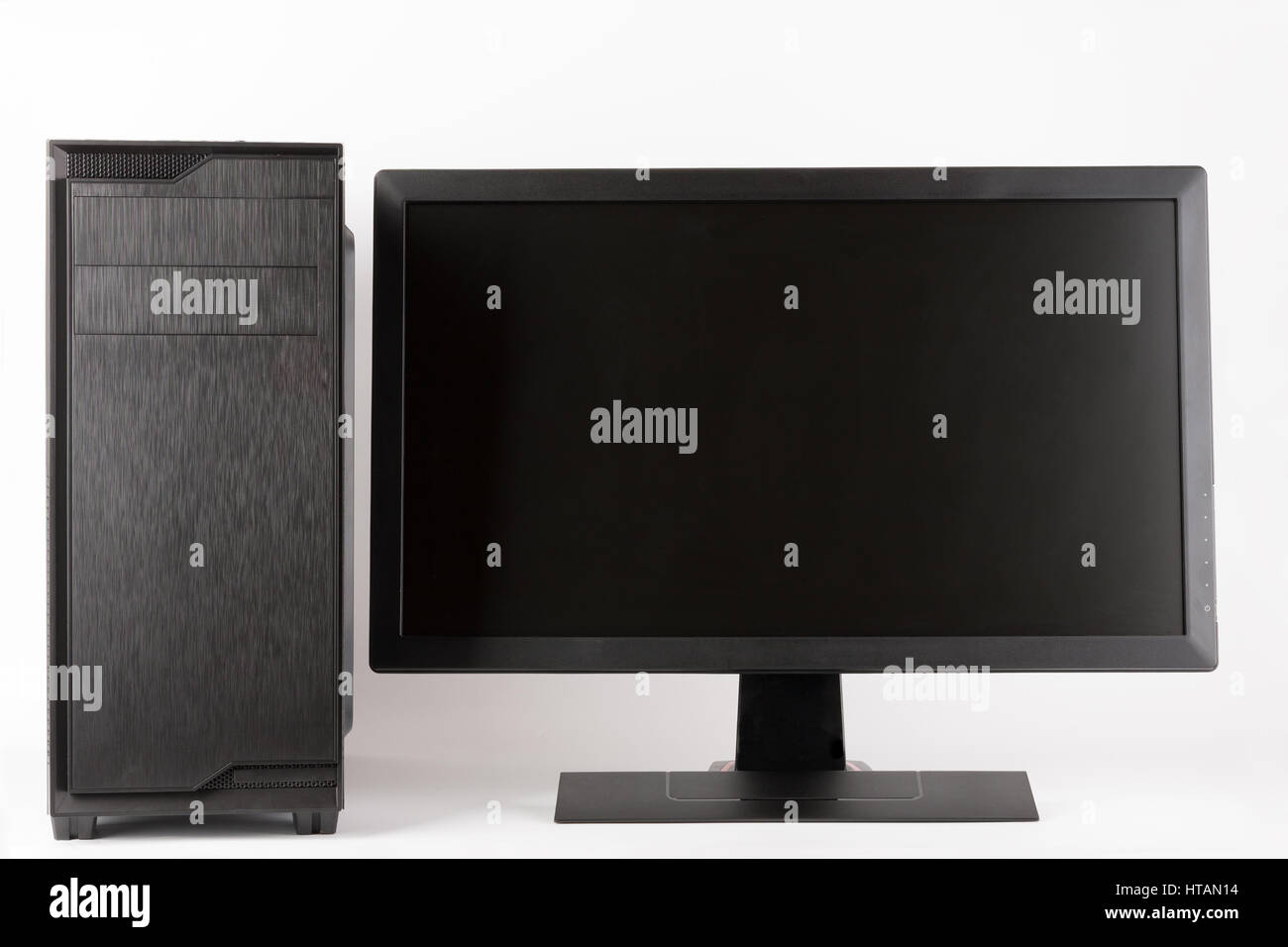 Midi tower computer case with led monitor on white background, new ...