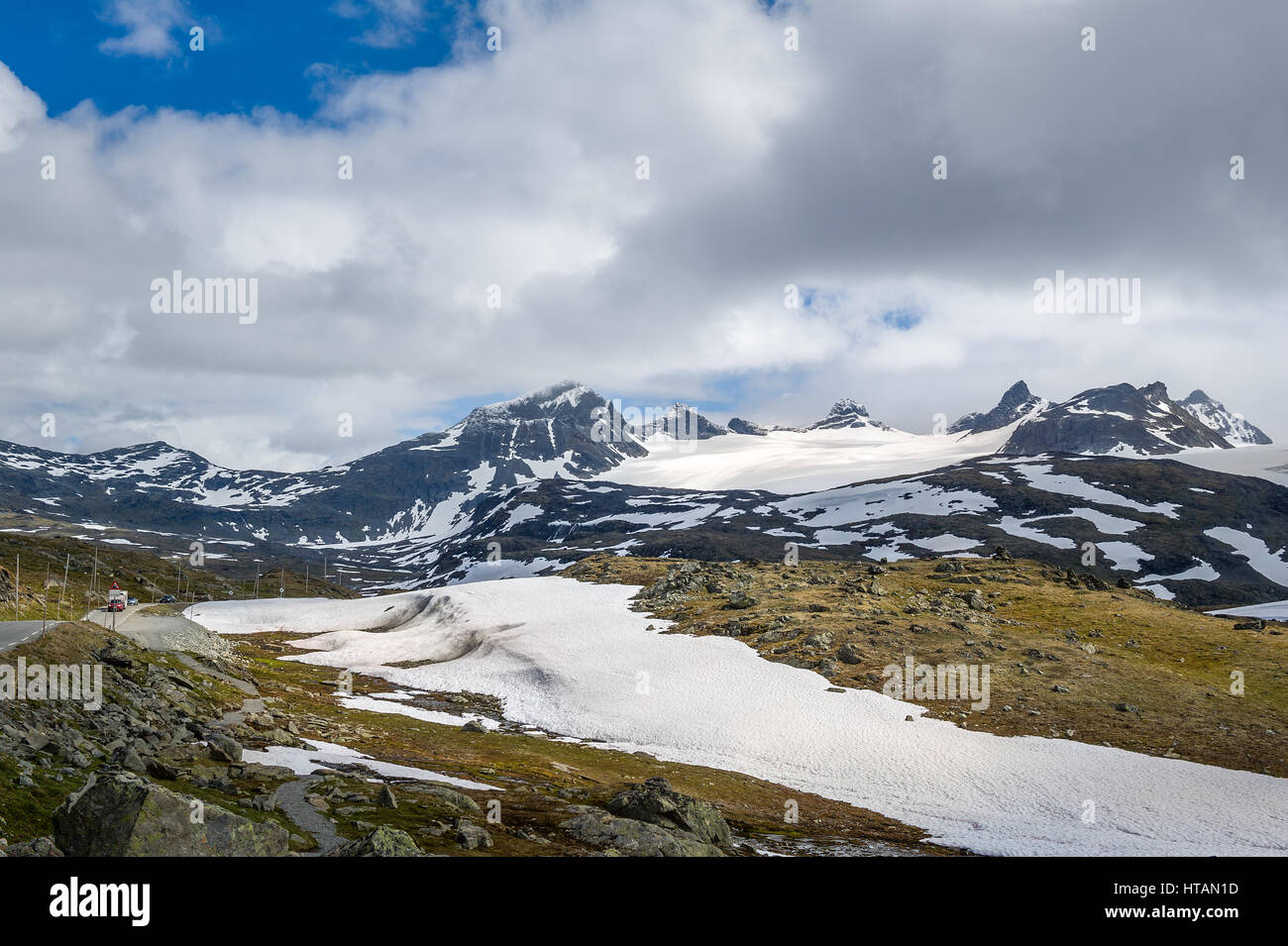 Landscape wits mountains, rocks and snow fields - the highest mountain ...