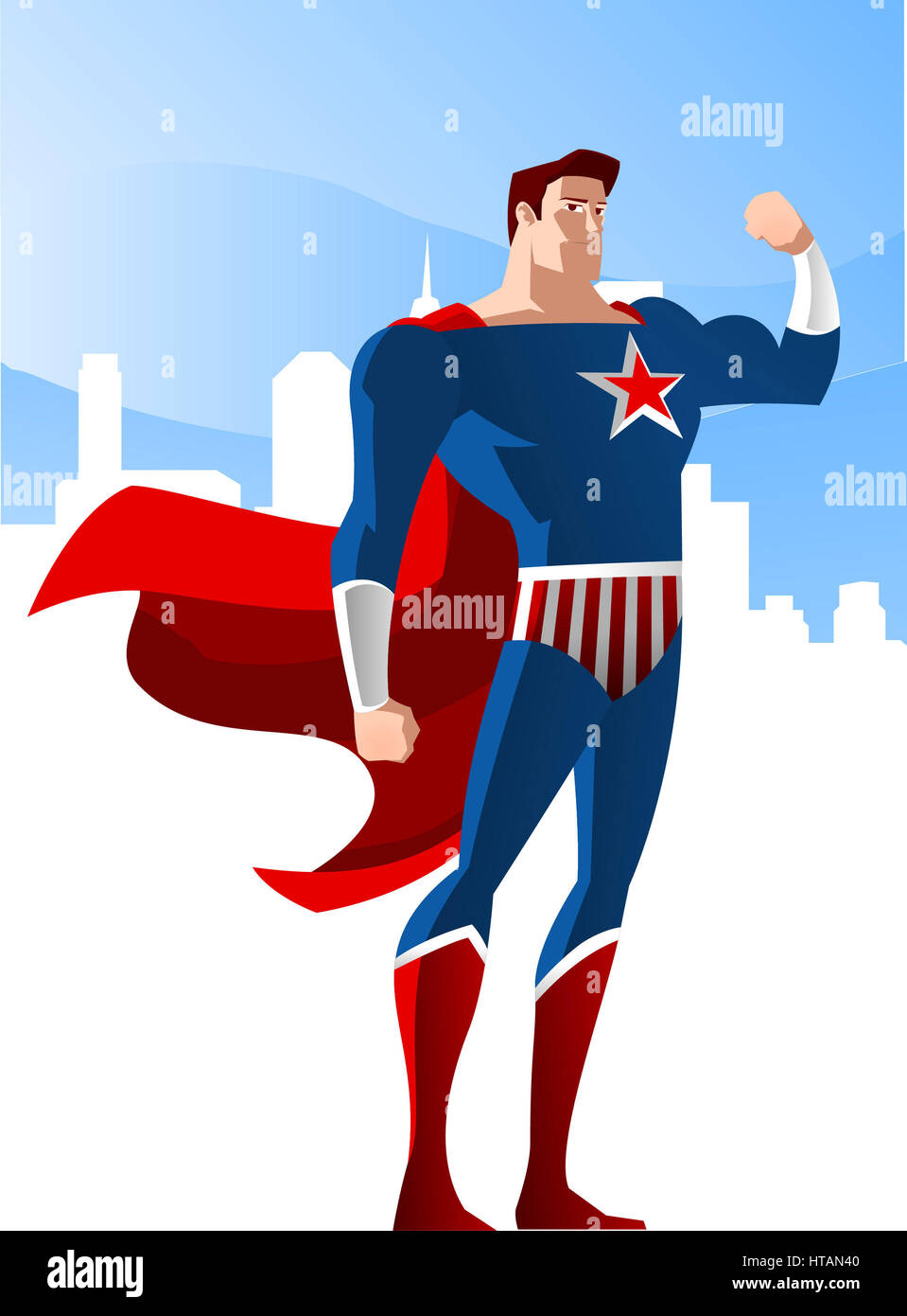 USA Superhero standing glorious with the city shine vector illustration ...