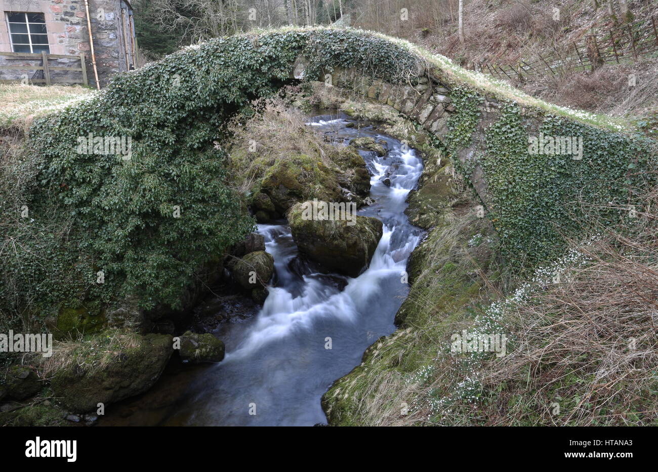 Old bridge over Shaggie Burn Monzie Perthshire Scotland March 2017 ...