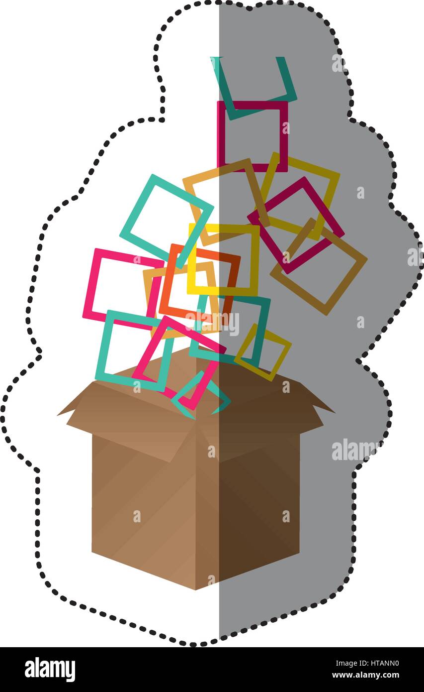 brown box opened with colored square icon, vector illustraction Stock ...