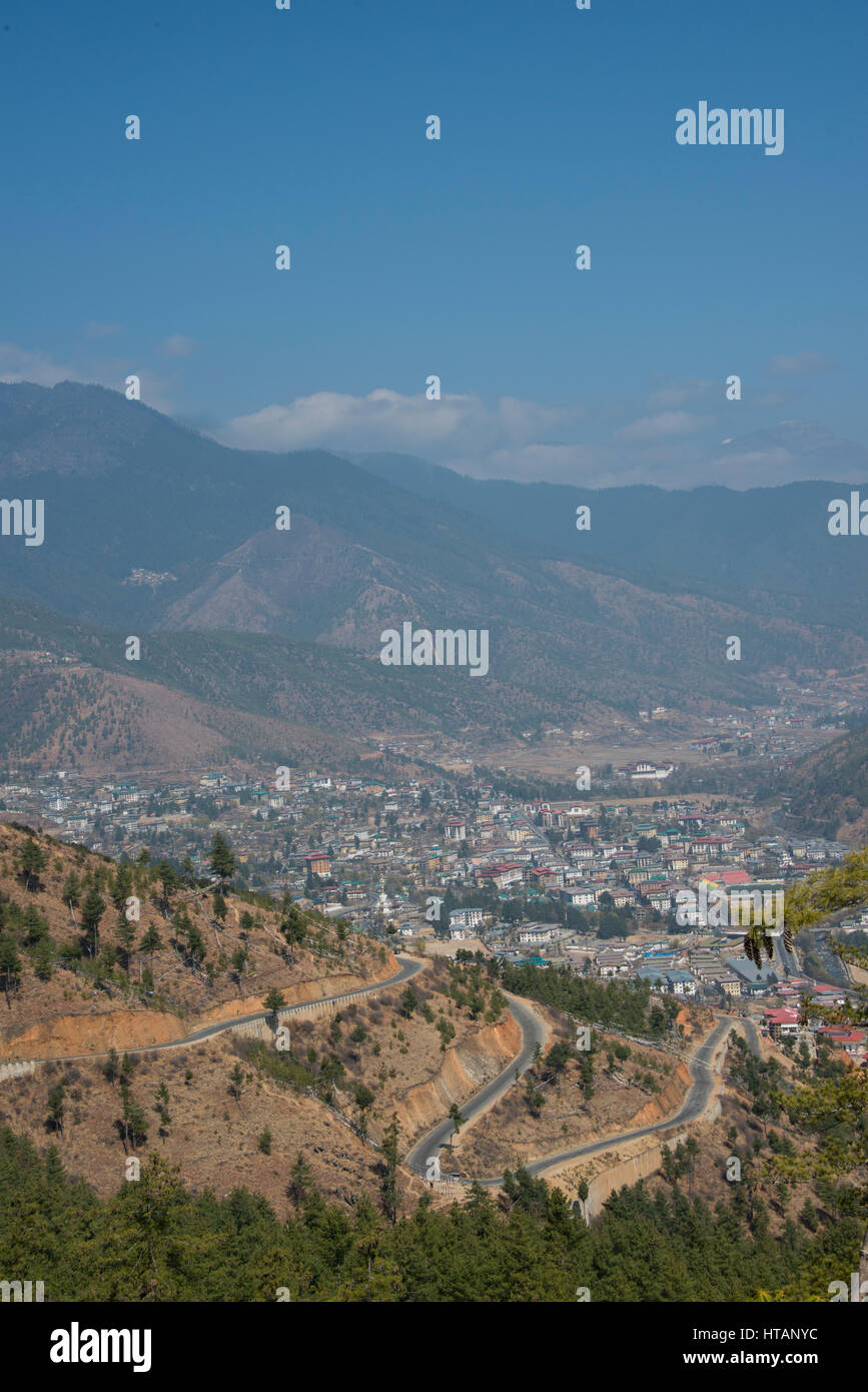 Bhutan, Thimphu, capital of Bhutan. Overview from Kuenselphodrang ...