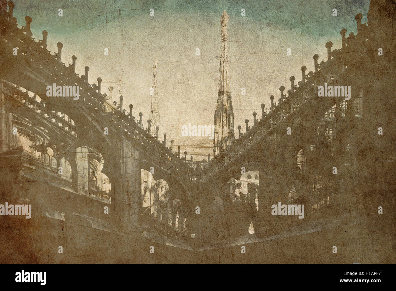 Duomo Milan city monument - old postcard style image Stock Photo - Alamy