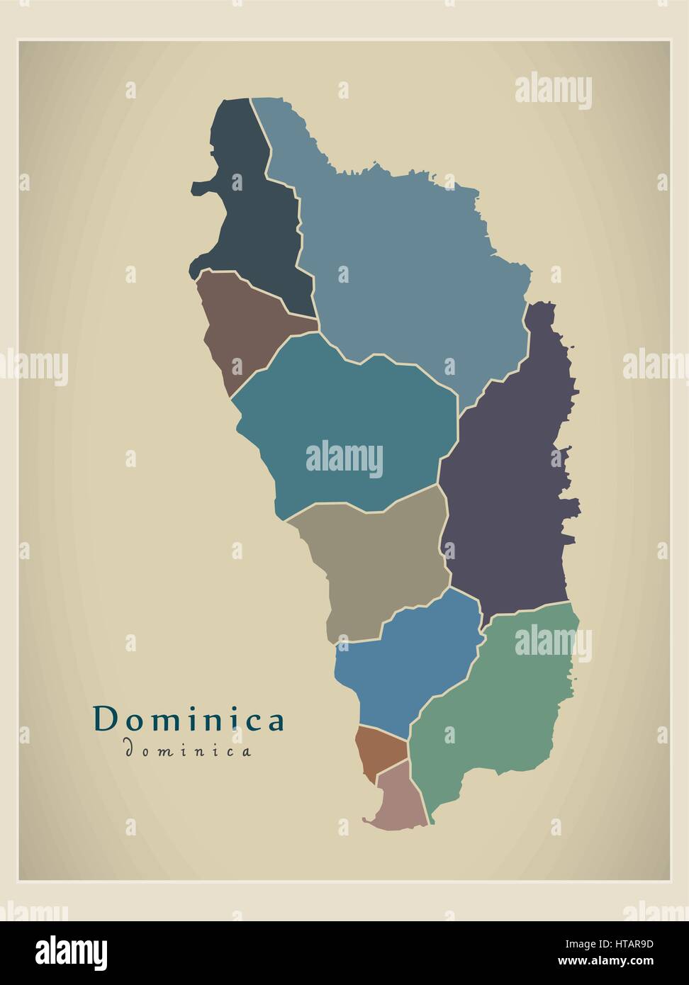 Modern Map - Dominica parishes colored DM illustration silhouette Stock ...