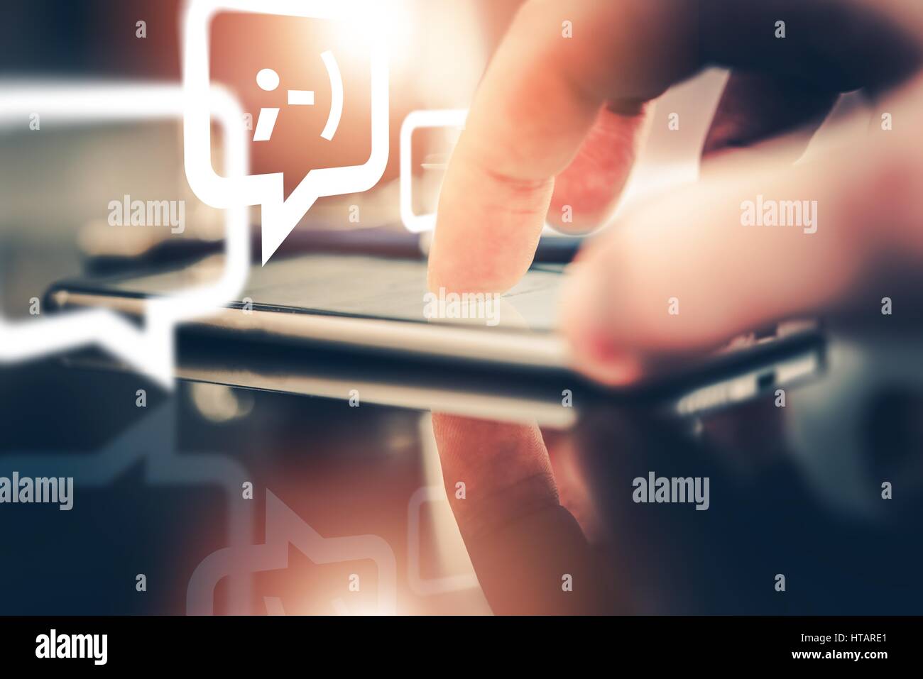 Mobile Messaging and Chatting Concept Photo. Smartphone, Touching ...