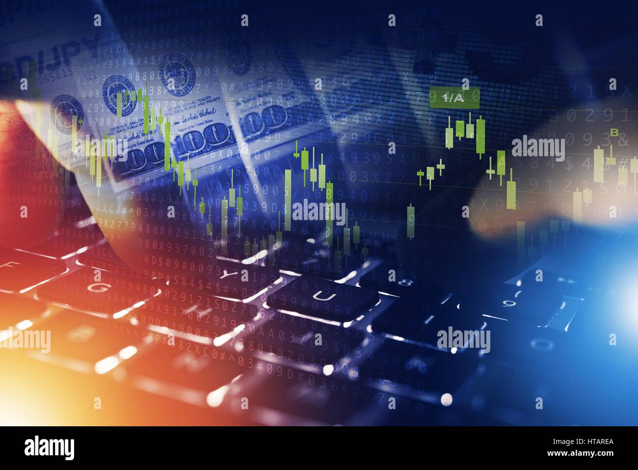 Money Trading Online Concept. Laptop Computer with Elements of ...