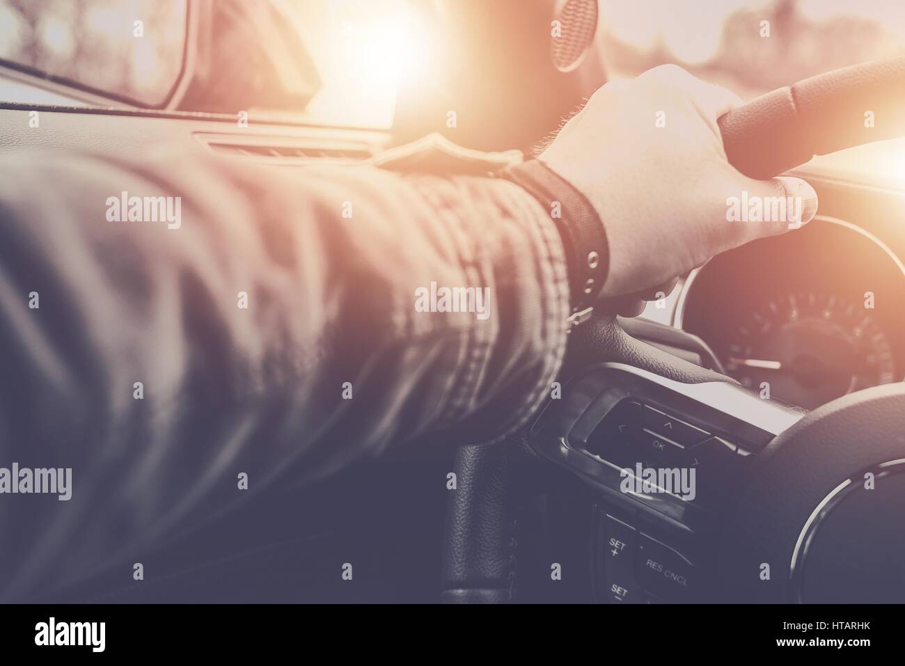 Relaxed Driver in His Modern Car on the Road To His Destination ...