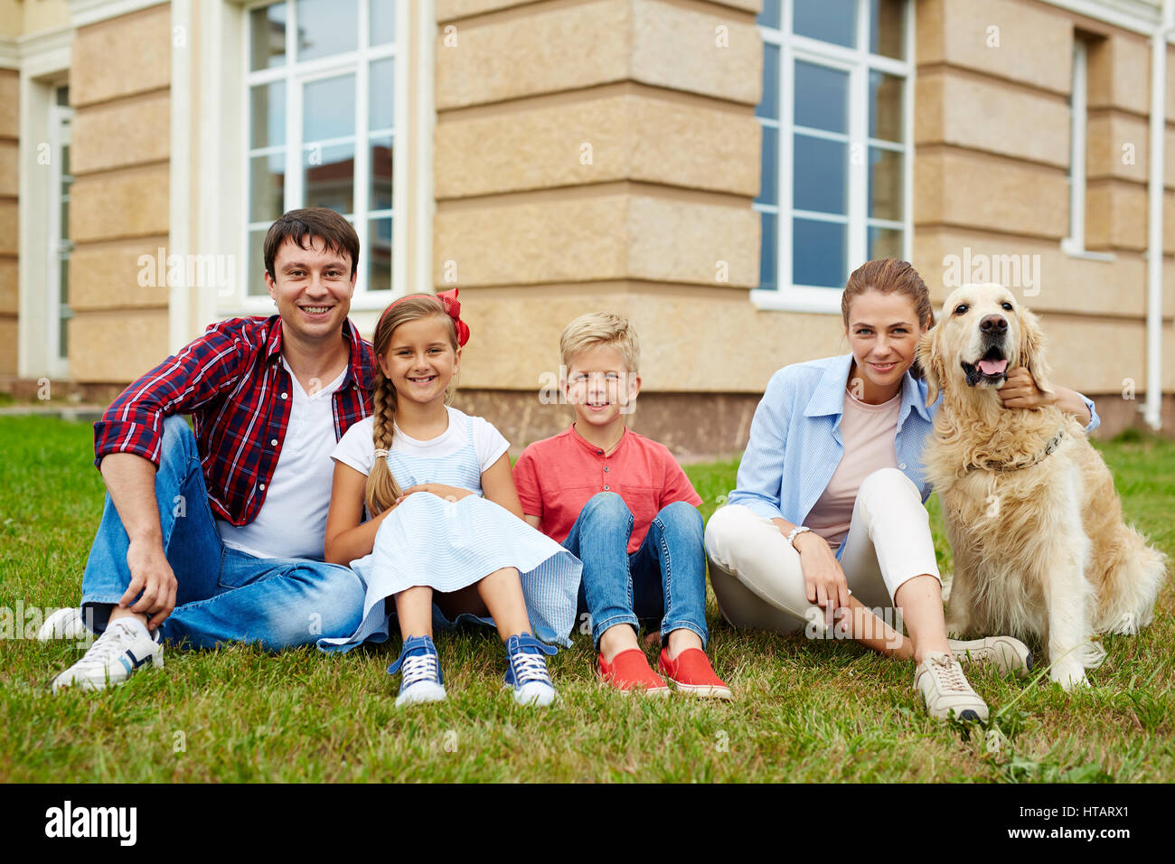 Portrait of successful happy family with two children, boy and girl ...
