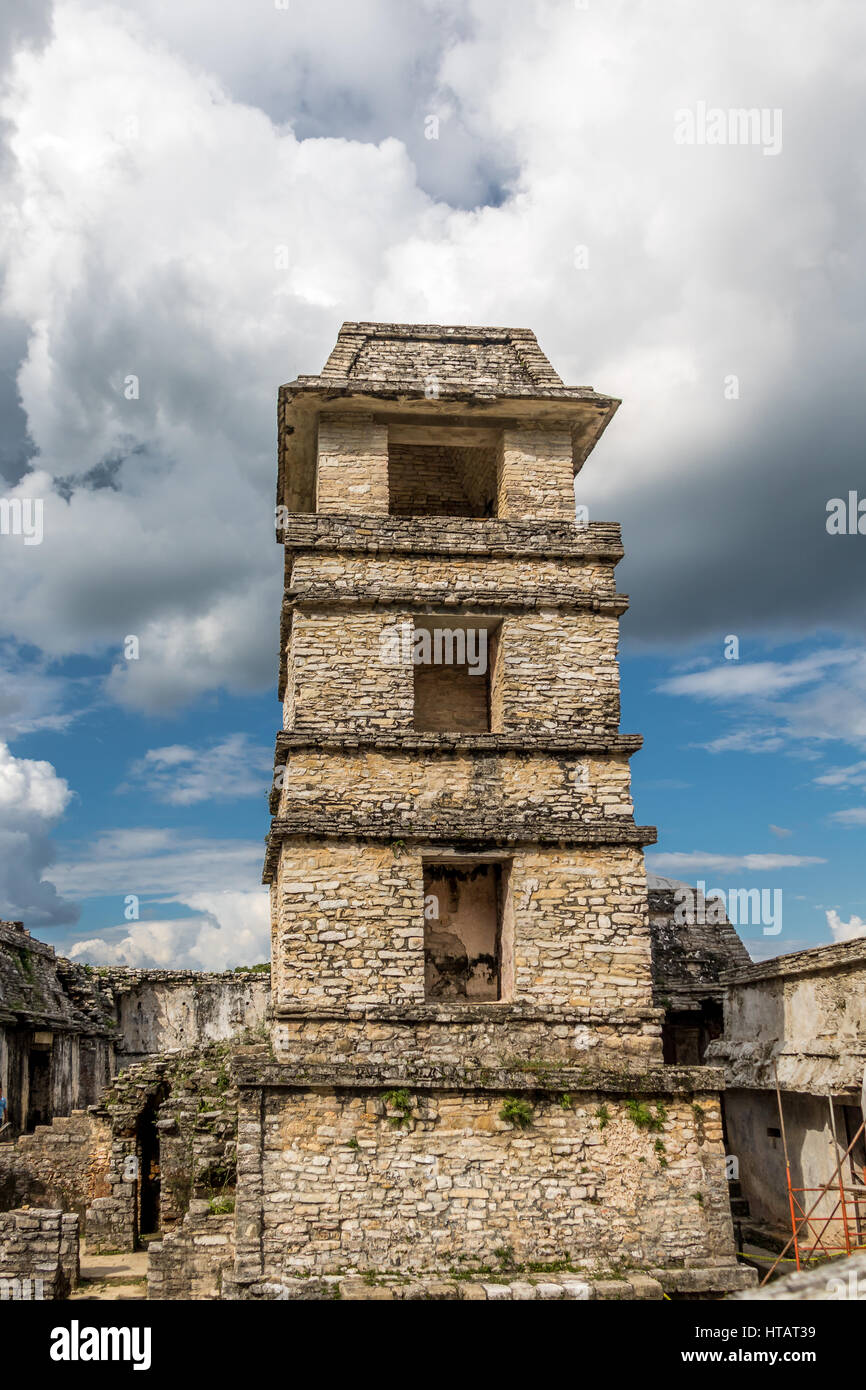 Palace observatory tower at mayan ruins of Palenque - Chiapas, Mexico ...