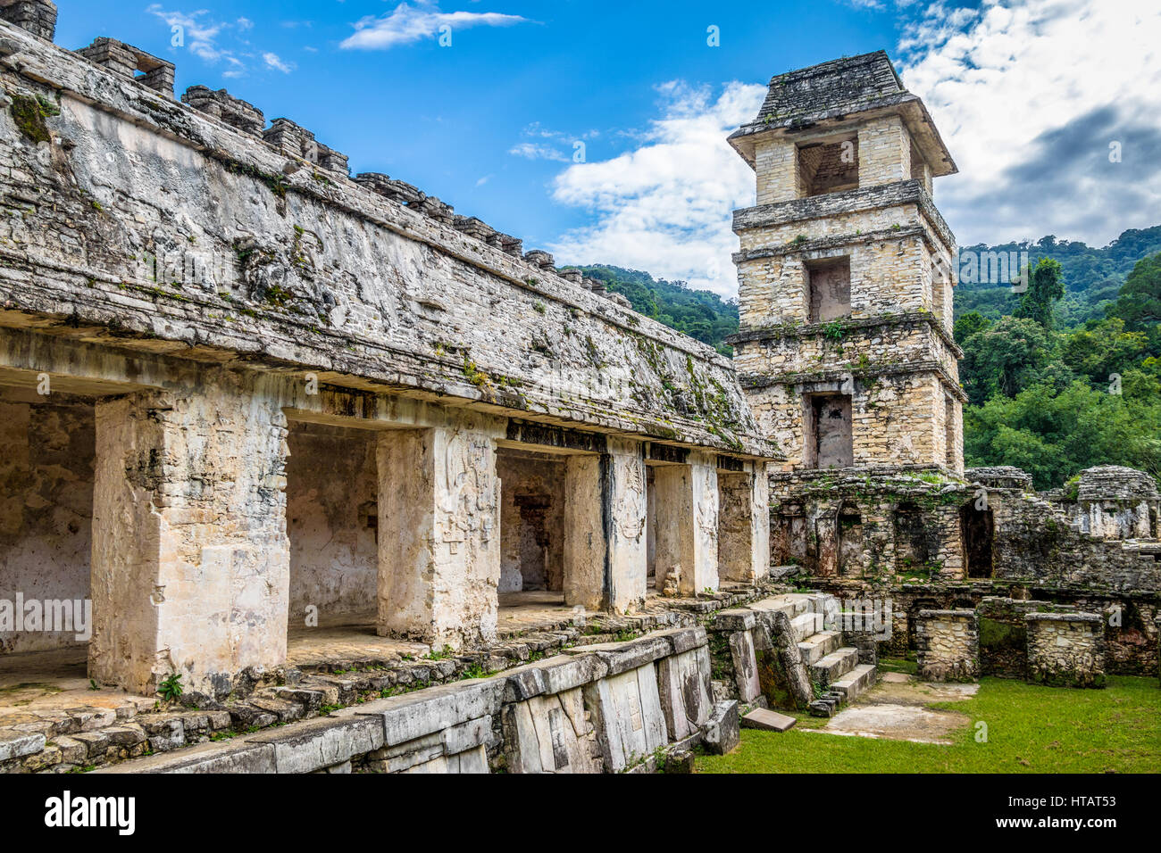 Palace observatory tower at mayan ruins of Palenque - Chiapas, Mexico ...