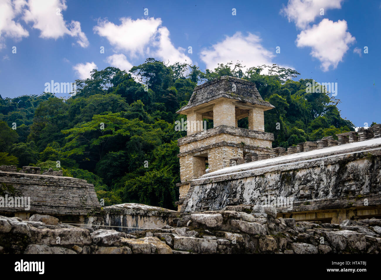 Palace observatory tower at mayan ruins of Palenque - Chiapas, Mexico ...