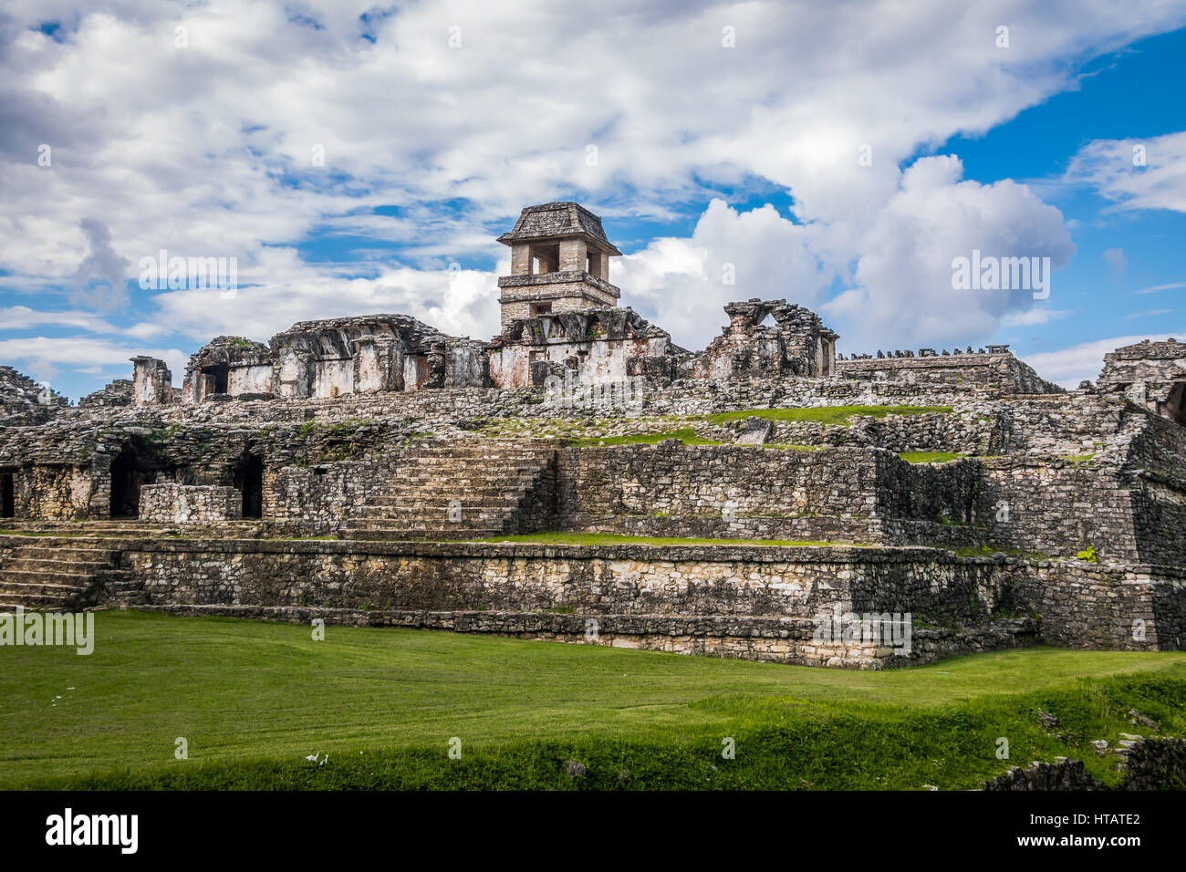 Palace observatory tower at mayan ruins of Palenque - Chiapas, Mexico ...