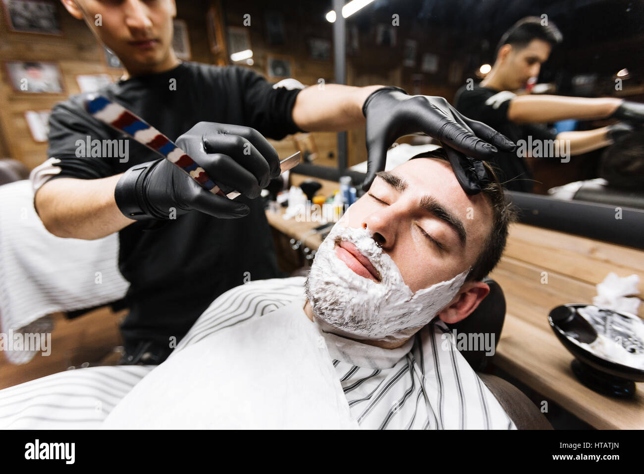 Barber shaving man brush in hi-res stock photography and images - Alamy