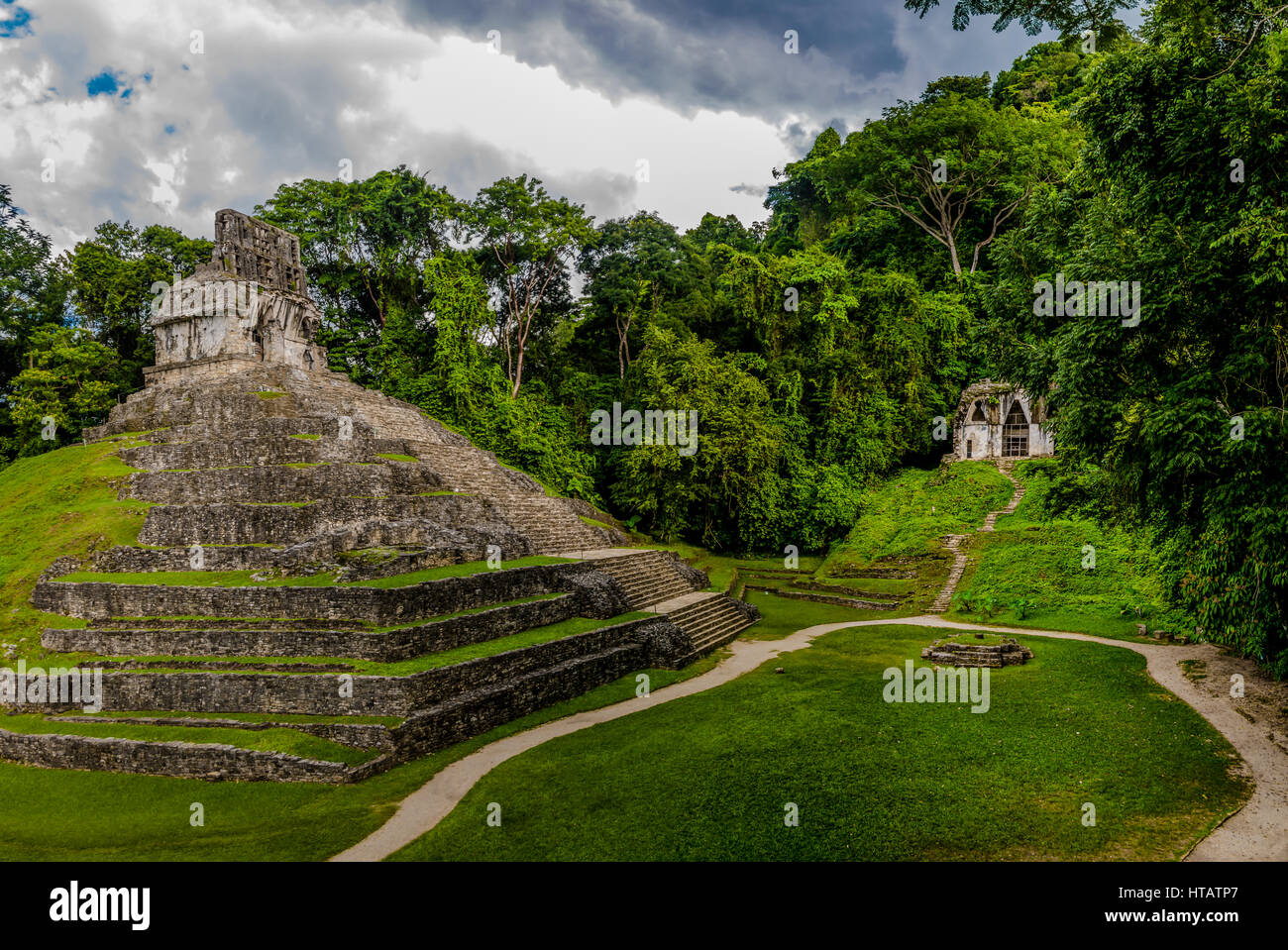 Temples of the Cross Group at mayan ruins of Palenque - Chiapas, Mexico ...